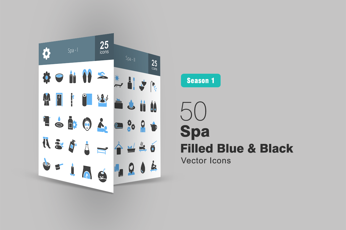 50 Spa Filled Blue & Black Icon Set #92863 - TemplateMonster