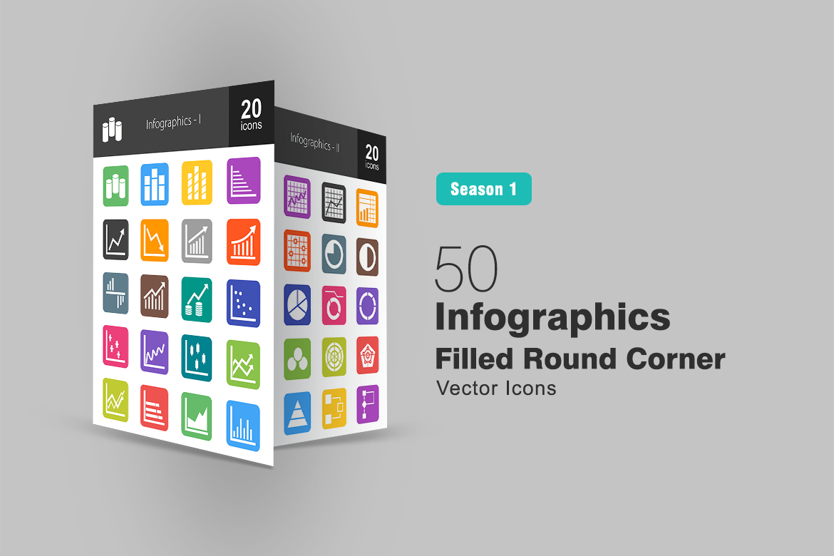 40 Infographics Filled Round Corner Icon Set