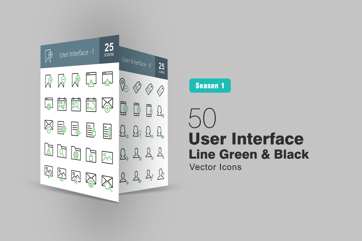 50 User Interface Line Green & Black Icon Set