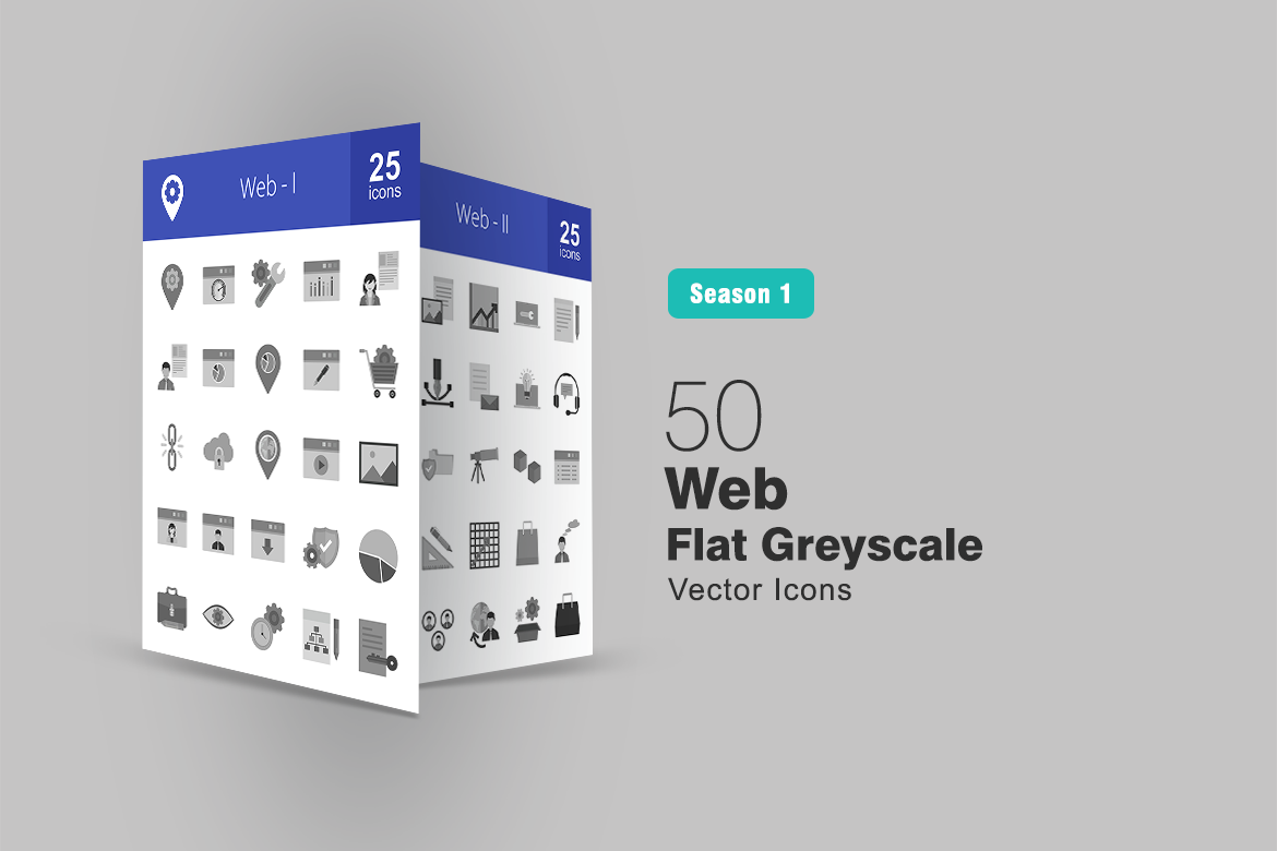 50 Web Flat Greyscale Icon Set #92967 - TemplateMonster