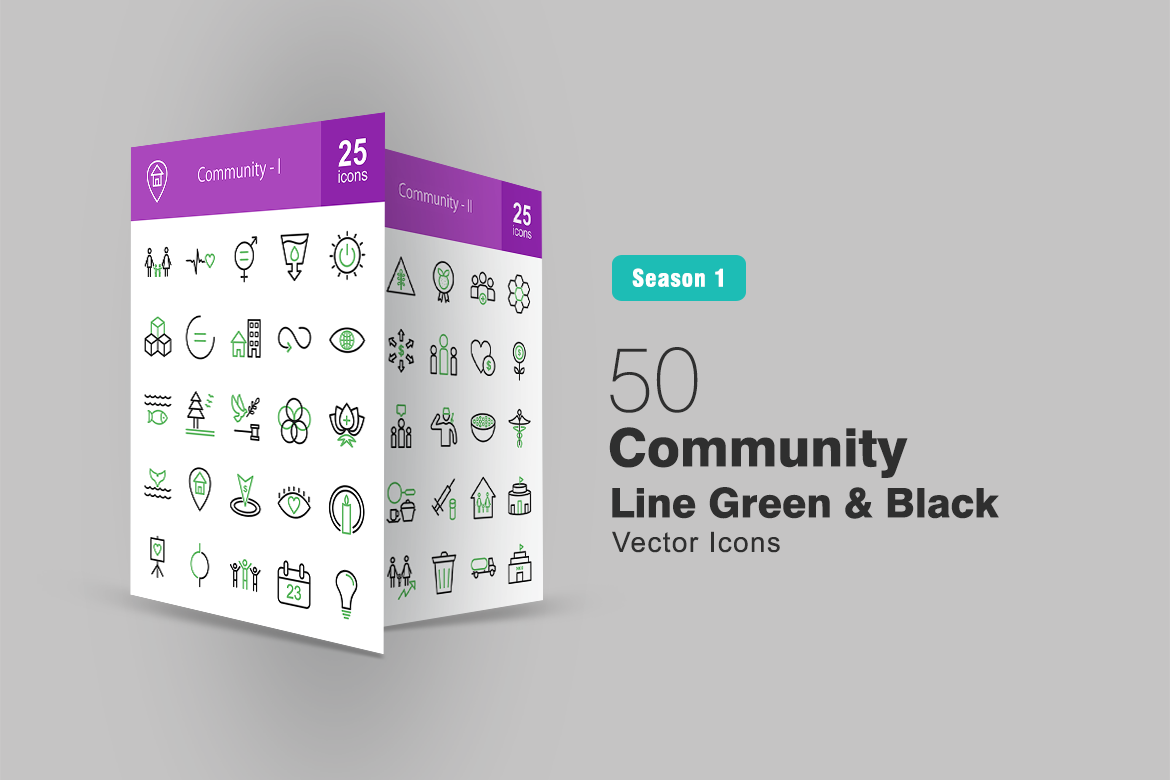 50 Community Line Green & Black Icon Set - TemplateMonster
