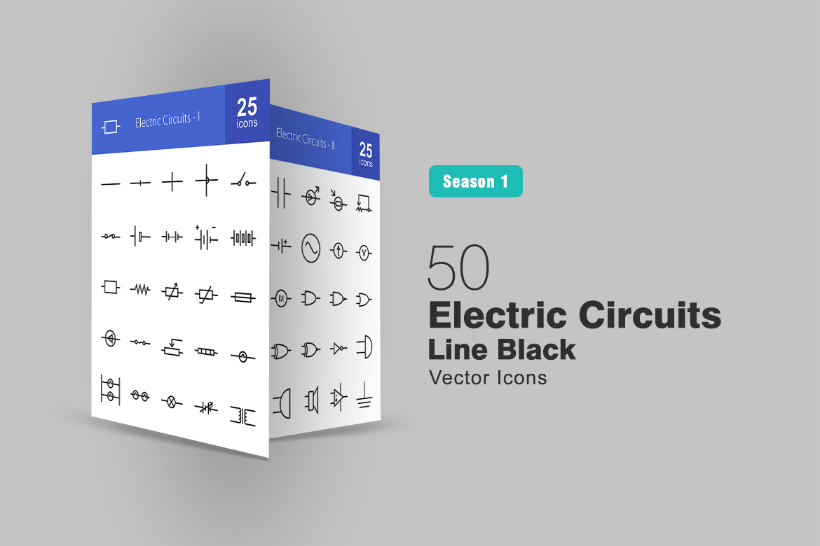 50 Electric Circuits Line Icon Set #93169 - TemplateMonster