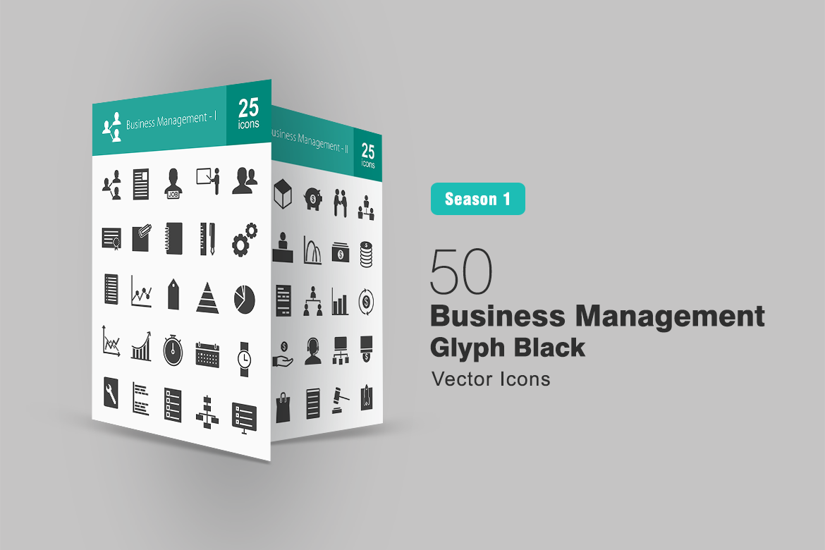 50 Business Management Glyph Icon Set - TemplateMonster