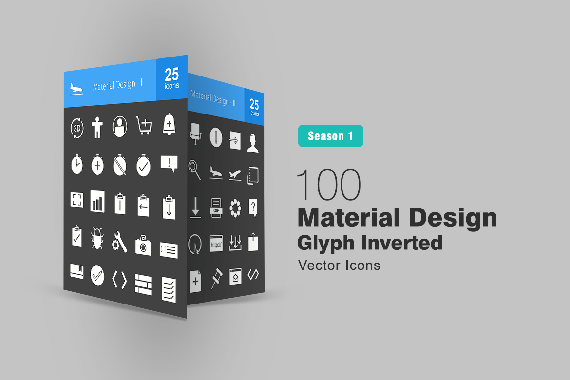 100 Material Design Glyph Inverted Icon Set - TemplateMonster