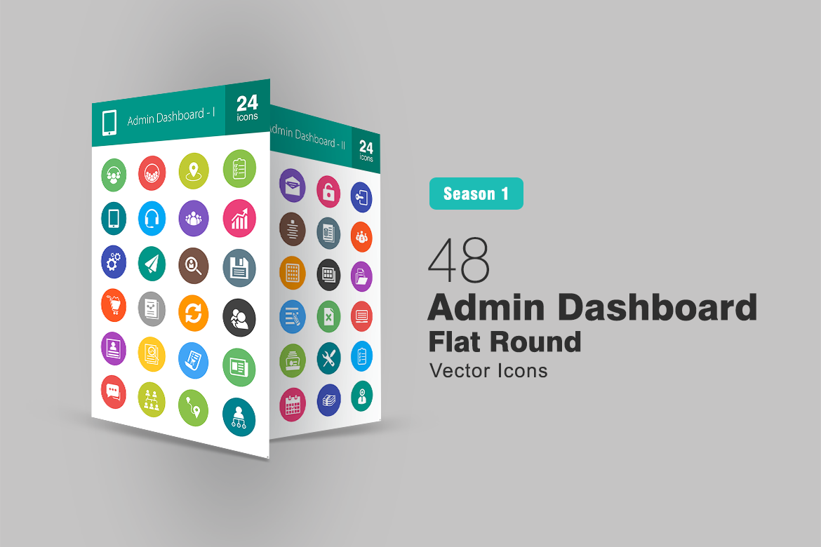48 Admin Dashboard Flat Round Icon Set - TemplateMonster