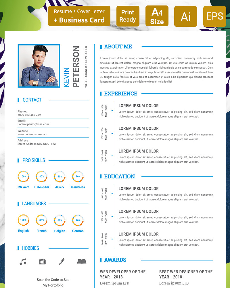 Kevin Peterson - Cover Letter and Business Card Resume Template