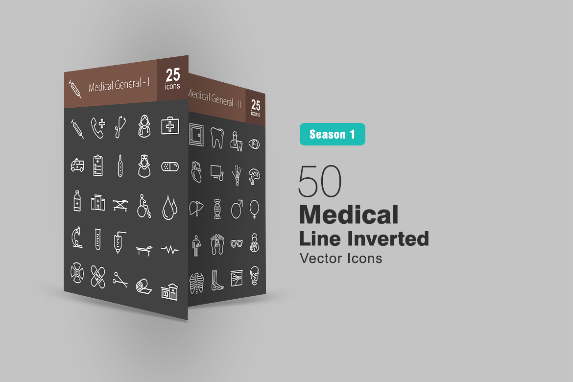 50 Medical Line Inverted Icon Set #93574 - TemplateMonster