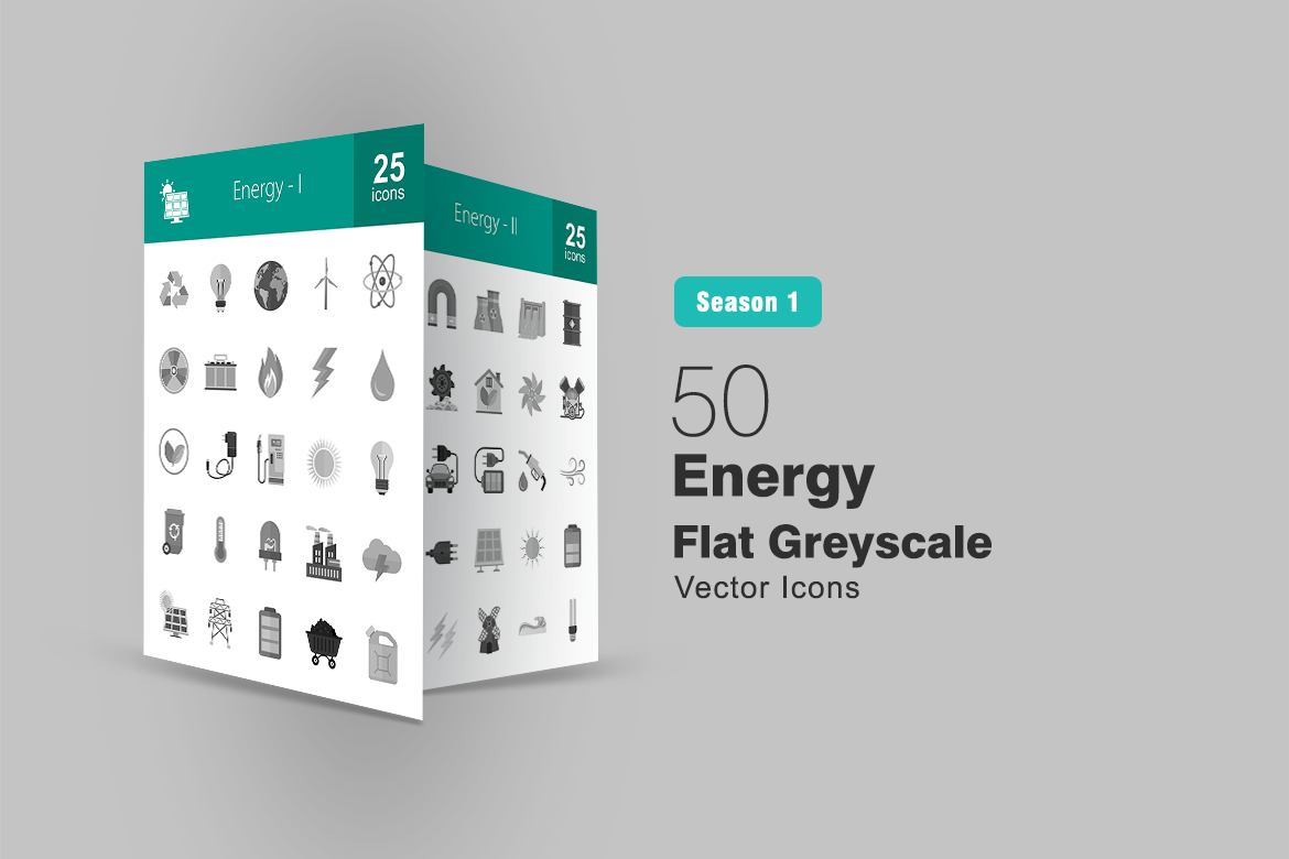50 Energy Flat Greyscale Icon Set #93610 - TemplateMonster