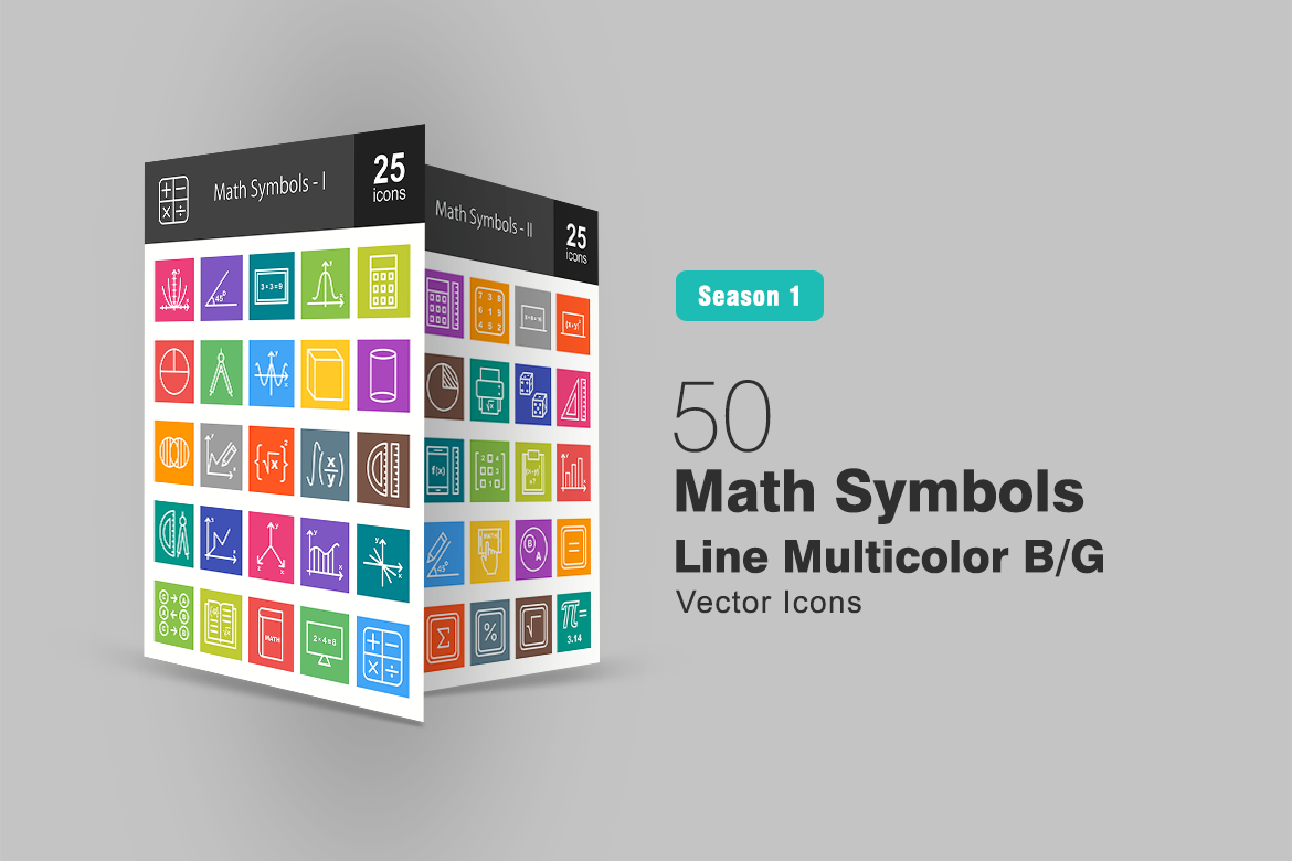 50 Math Symbols Line Multicolor B/G Icon Set