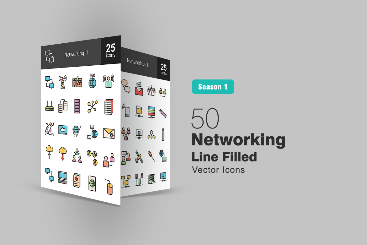 50 Networking Filled Line Icon Set #93743 - TemplateMonster