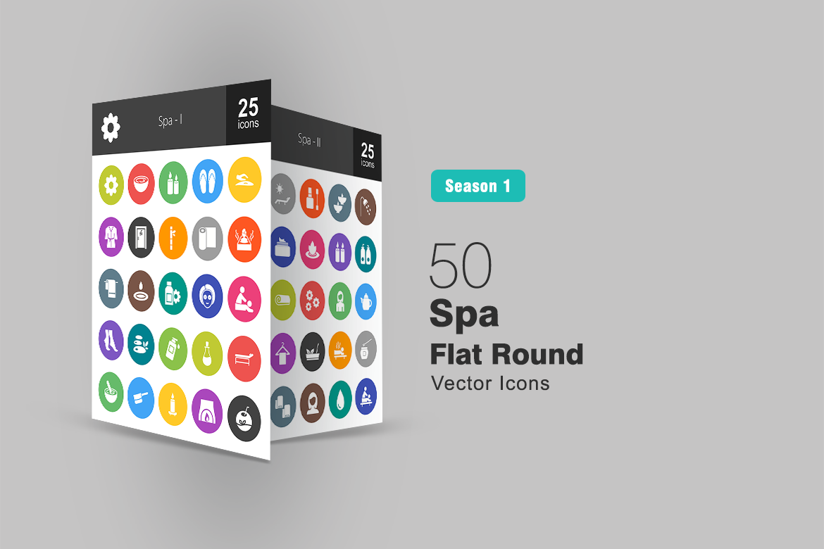 50 Spa Flat Round Icon Set #93748 - TemplateMonster