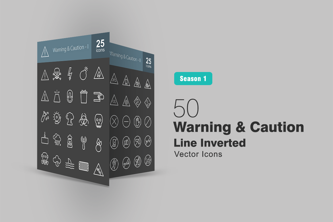 50 Warning & Caution Line Inverted Icon Set - TemplateMonster