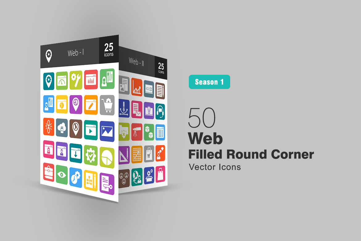 50 Web Filled Round Corner Icon Set #93785 - TemplateMonster
