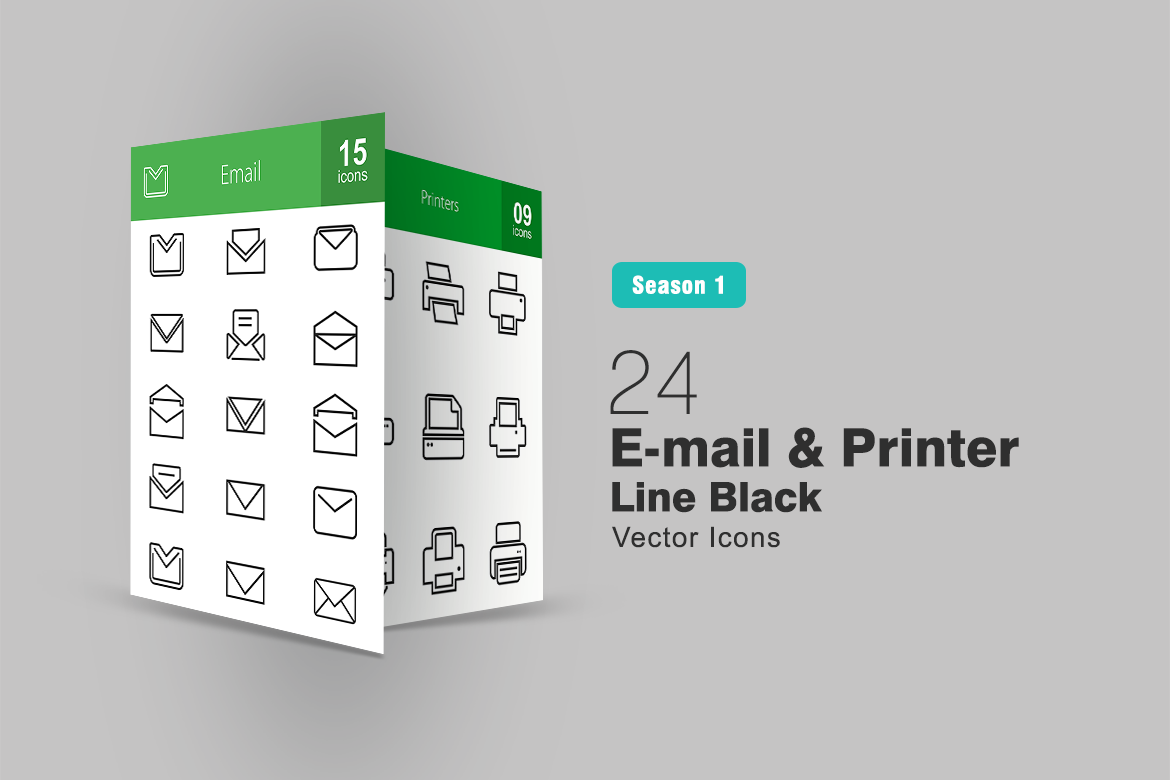 26 Email & Printer Line Icon Set #93824 - TemplateMonster