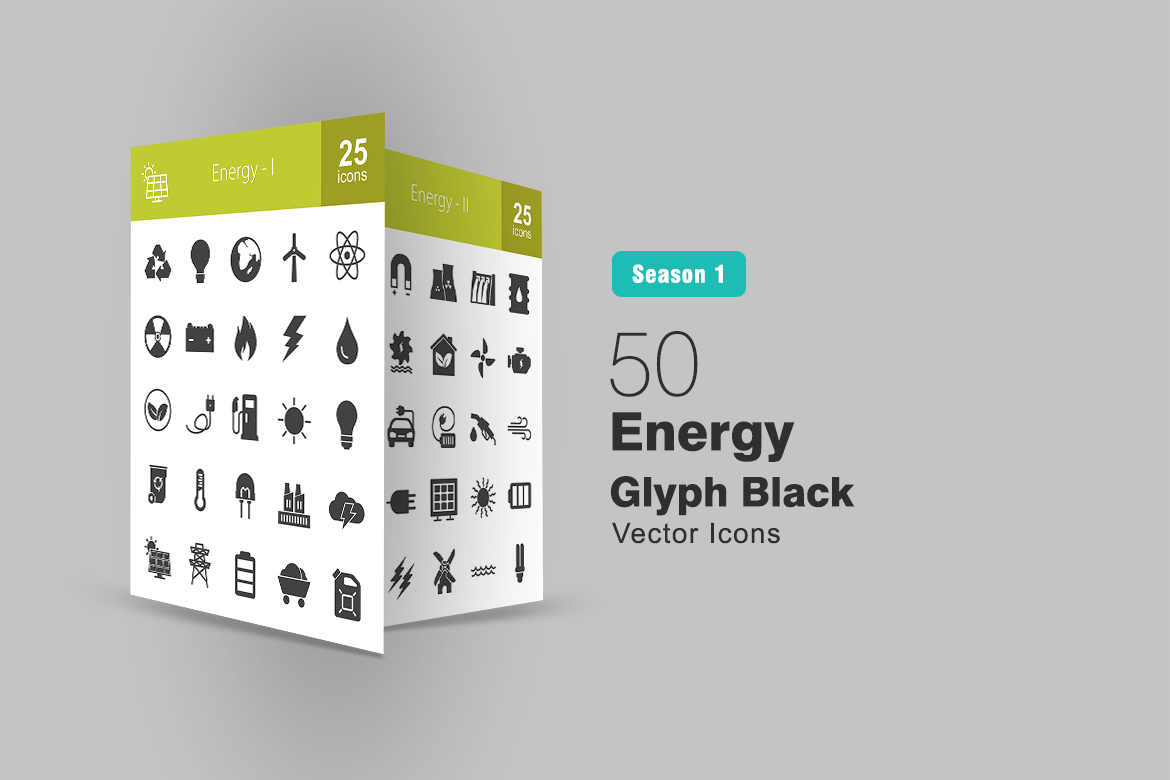 50 Energy Glyph Icon Set #93850 - TemplateMonster