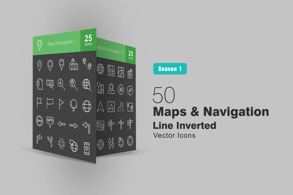 50 Maps & Navigation Line Inverted Icon Set - TemplateMonster