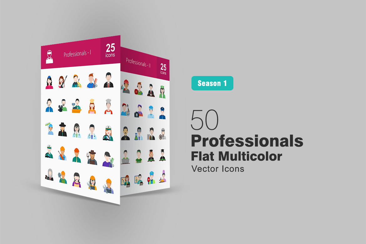 50 Professionals Flat Multicolor Icon Set - TemplateMonster