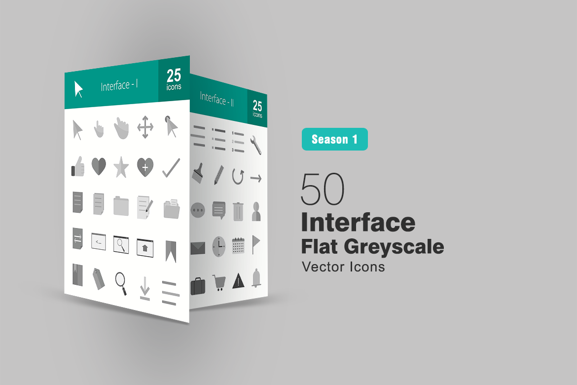 50 Interface Flat Greyscale Icon Set - TemplateMonster