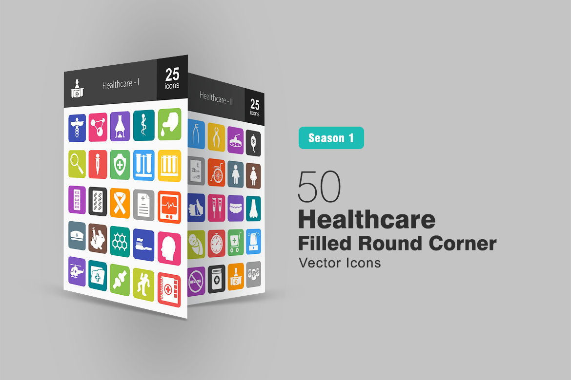 50 Healthcare Filled Round Corner Icon Set - TemplateMonster