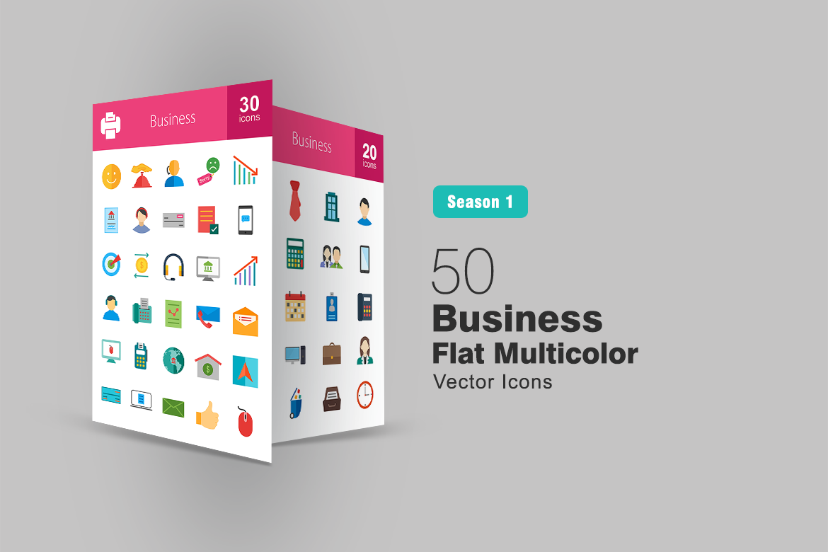 50 Business Flat Multicolor Icon Set - TemplateMonster
