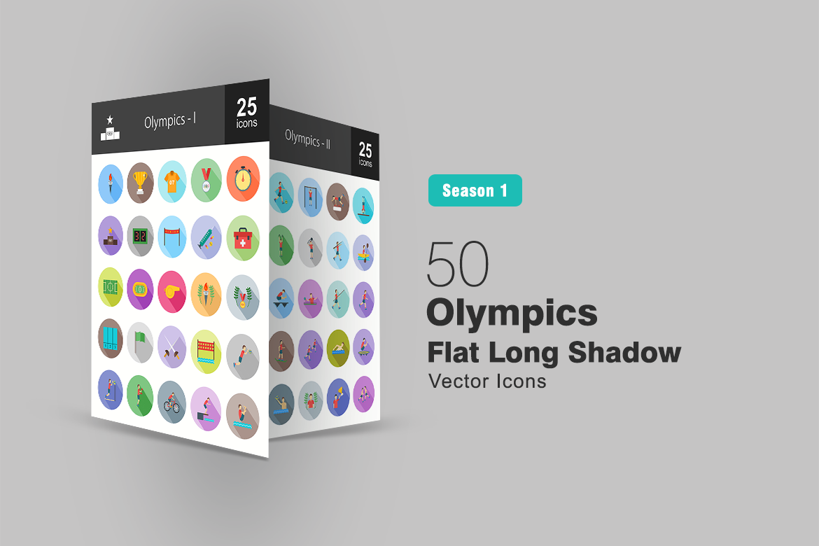 50 Olympics Flat Long Shadow Icon Set - TemplateMonster