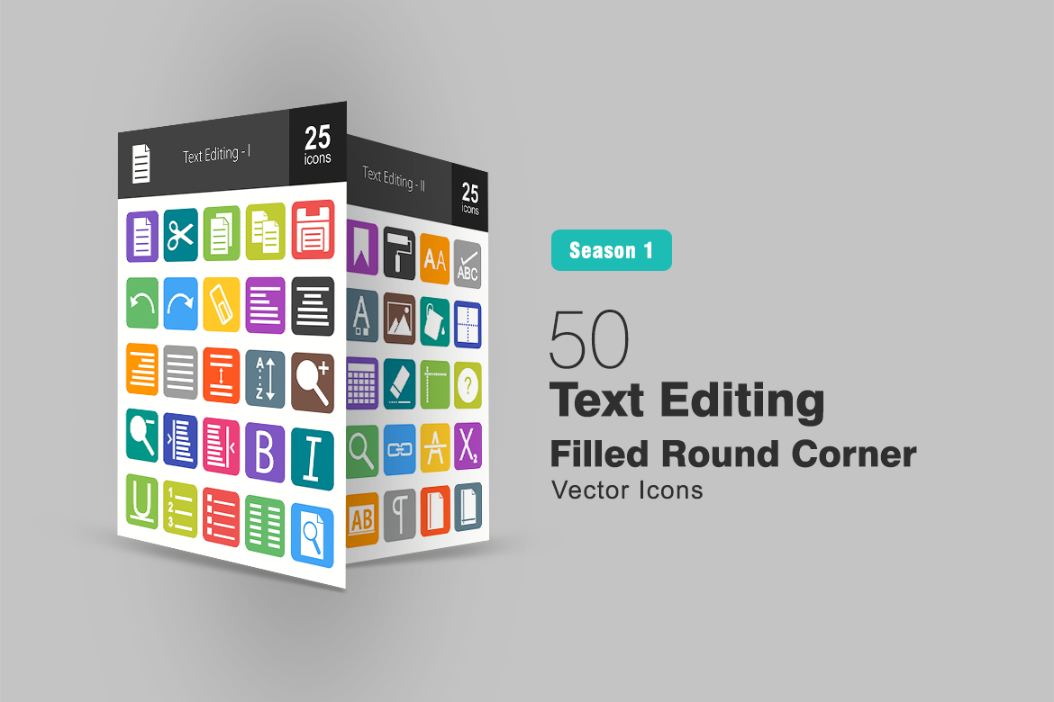 50 Text Editing Filled Round Corner Icon Set