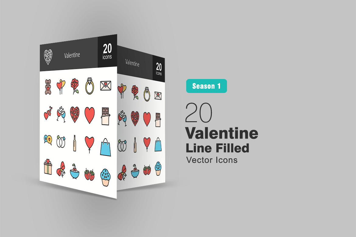 20 Valentine Filled Line Icon Set #94177 - TemplateMonster