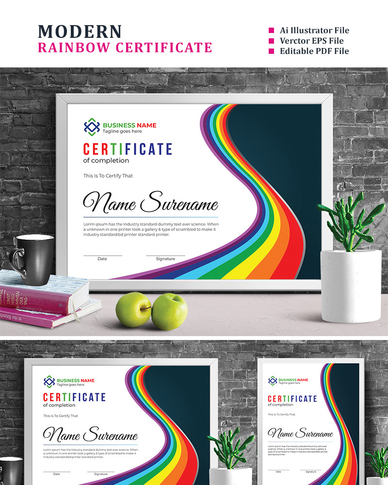 Rainbow Color Design Certificate Template - TemplateMonster
