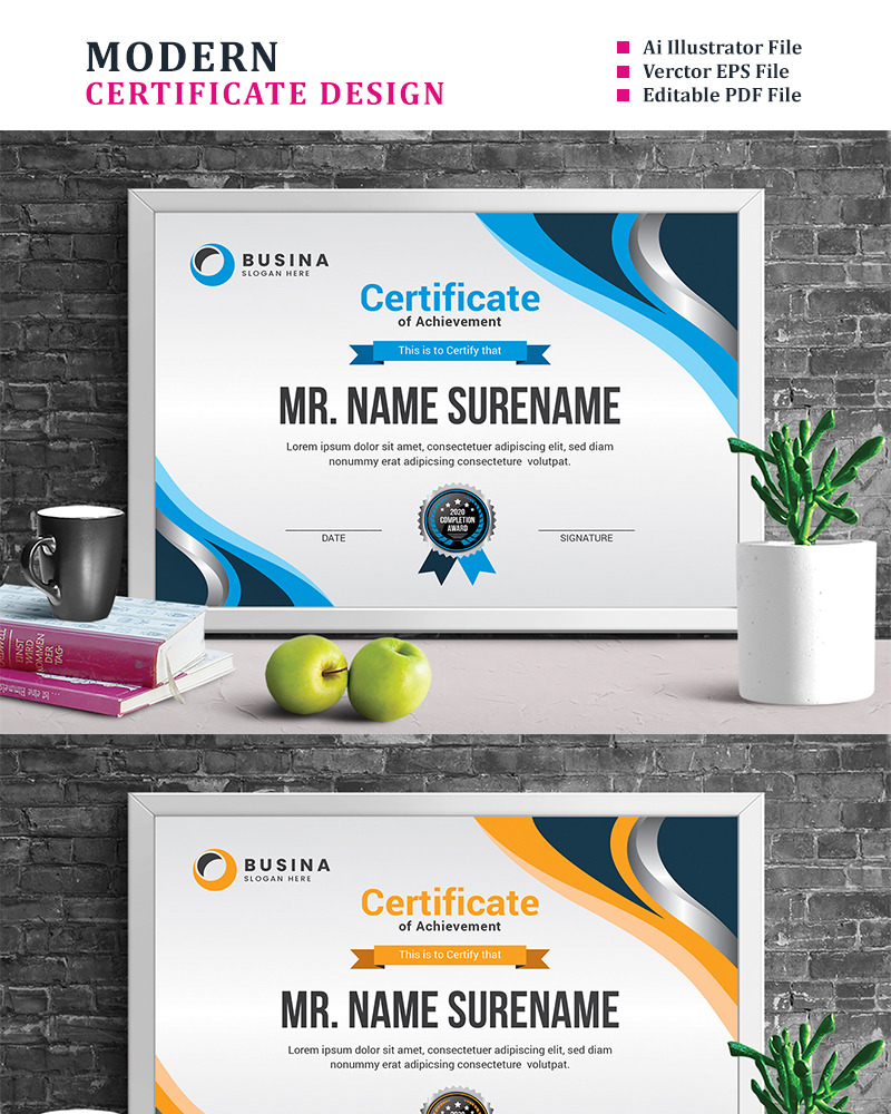 Silver Metallic Certificate Template - TemplateMonster