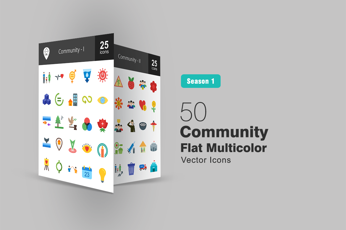 50 Community Flat Multicolor Icon Set - TemplateMonster