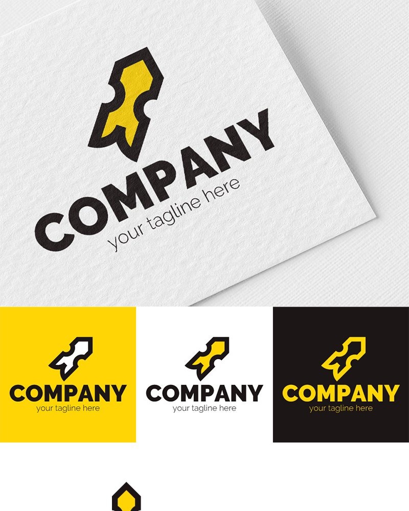 Logo, graphic sign, combines: Rocket + arrow