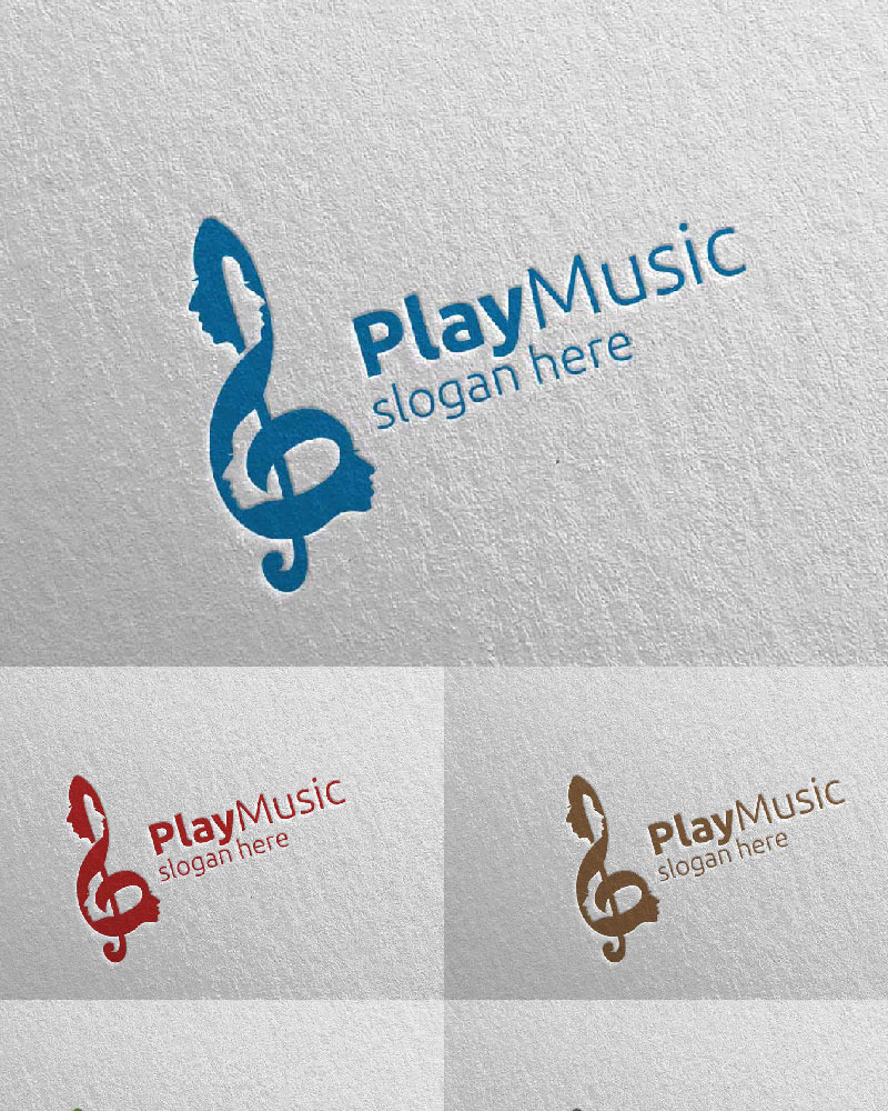 Music with Note and Face Concept 52 Logo Template