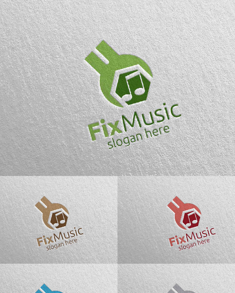 Fix Music with Note and Fix Concept 64 Logo Template