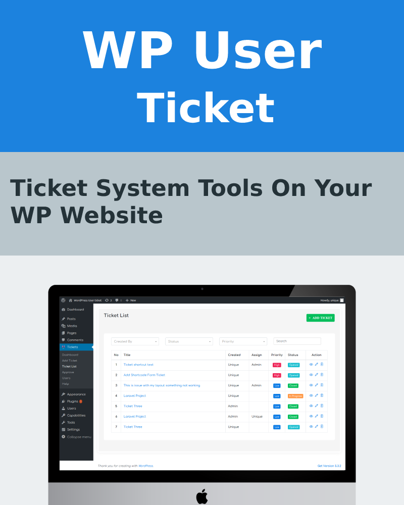 Wp User Ticket WordPress Plugin #95012 - TemplateMonster
