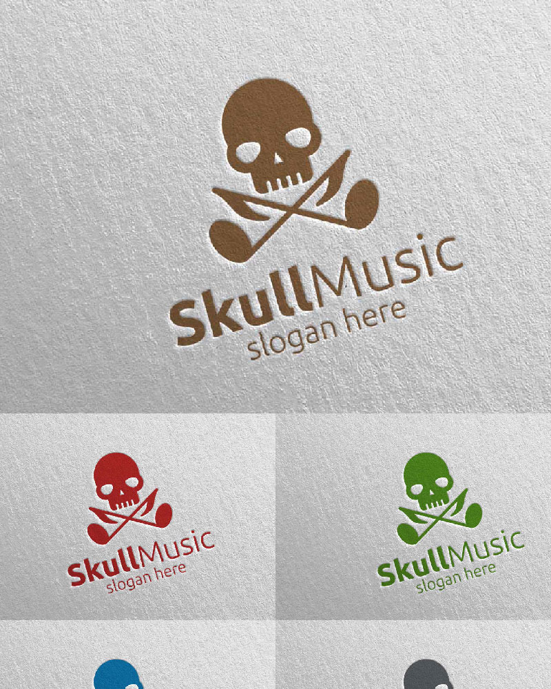 Skull Music with Note and Skull Concept 76 Logo Template