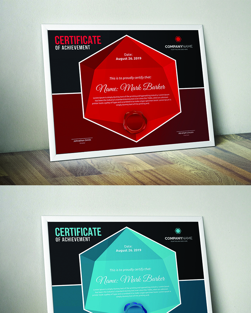 Hexagonal Modern Certificate Template - TemplateMonster
