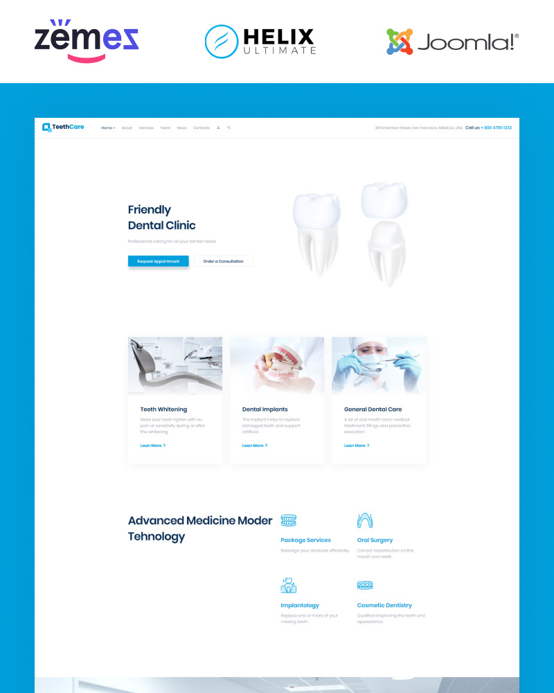 TeethCare - Dental Responsive Clean Joomla Template #95586