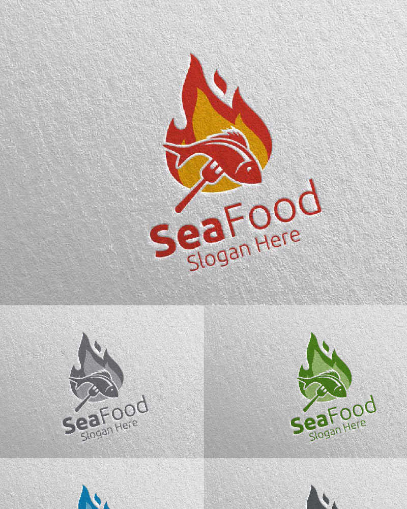 Fish Seafood for Restaurant or Cafe 88 Logo Template