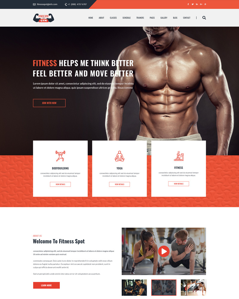 FitnessSpot | Gym and Fitness Homepage PSD Template