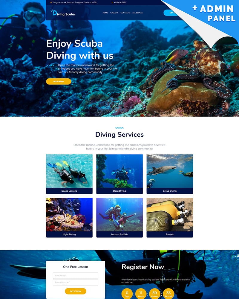 Diving Scuba - Underwater Landing Page Template