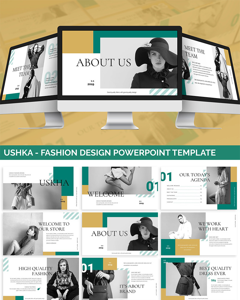 Ushka - Fashion Design PowerPoint template - TemplateMonster
