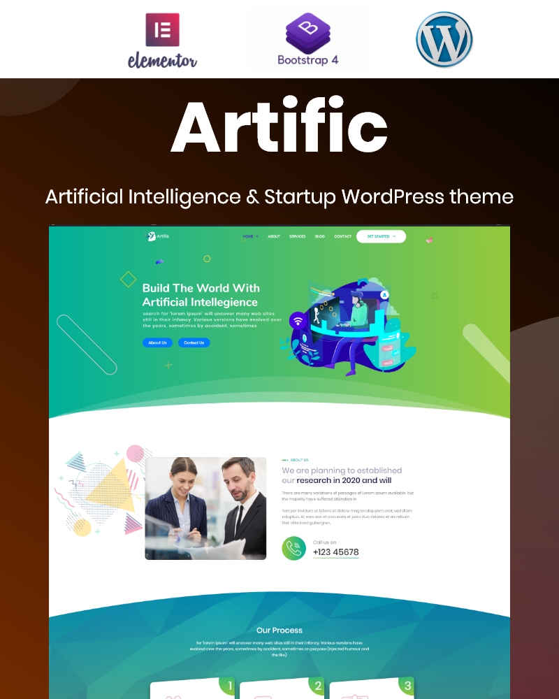 Artific - Artificial Intelligence and Startup Bootstrap WordPress Elementor Theme