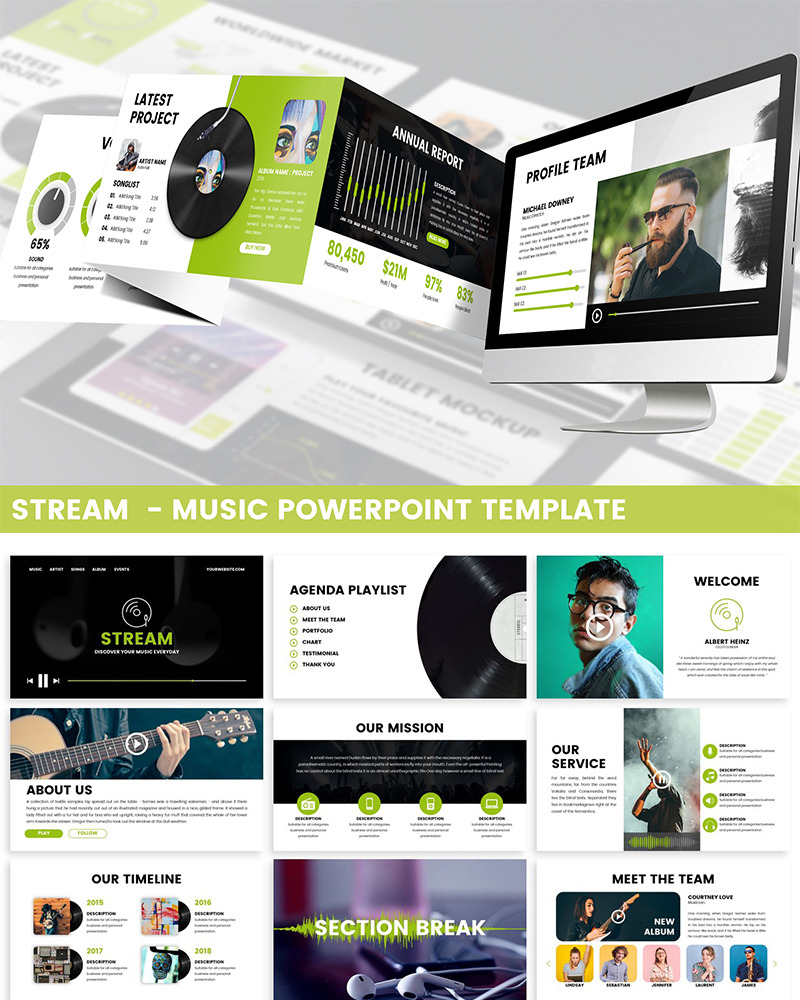Stream - Music PowerPoint template #98235 - TemplateMonster