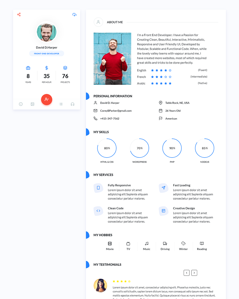 FantasyVcard - Portfolio / CV / Resume Landing Page Template