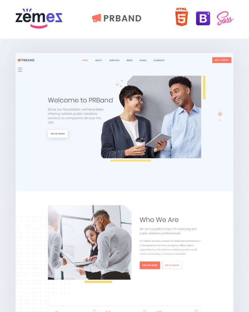 PRBand - PR Agency Website Template #98494 - TemplateMonster