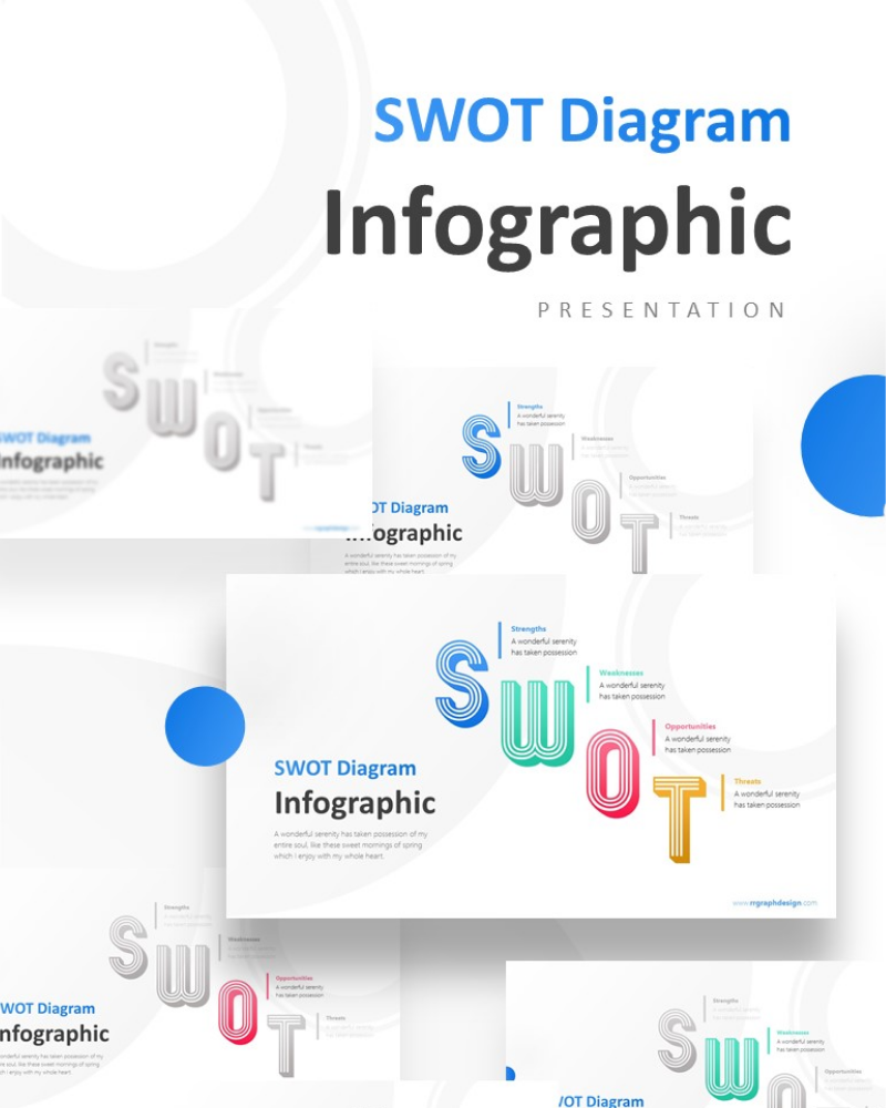 Colorful SWOT Diagram with Typography Presentation PowerPoint template