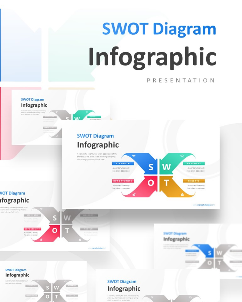 4 Creative Arrows SWOT Presentation PowerPoint template