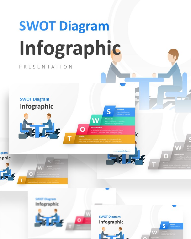 Creative SWOT Diagram with Business Presentation PowerPoint template