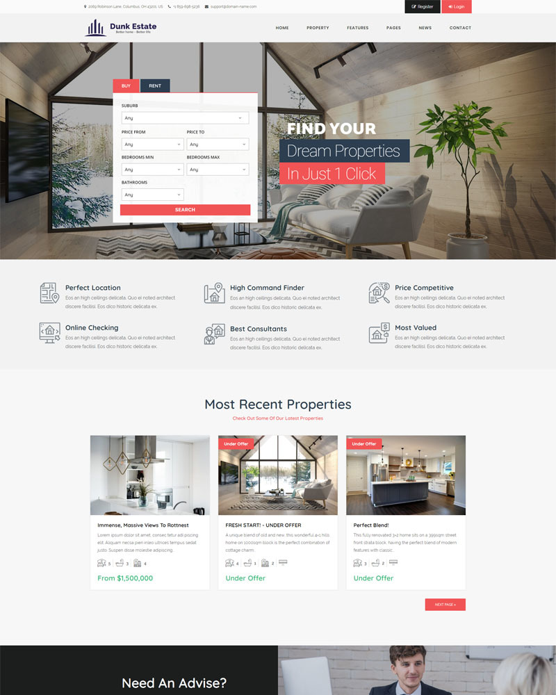 Dunk Dynamic Real Estate WordPress Theme #98795