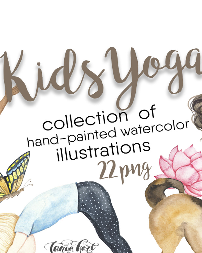Kids Yoga Watercolor Clip Art - Illustration